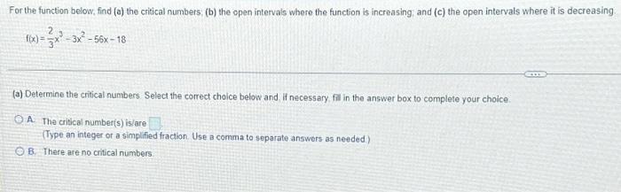 Solved For the function below, find (a) the critical | Chegg.com