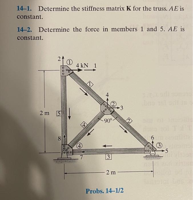 Solved 14-1. Determine the stiffness matrix K for the truss. | Chegg.com