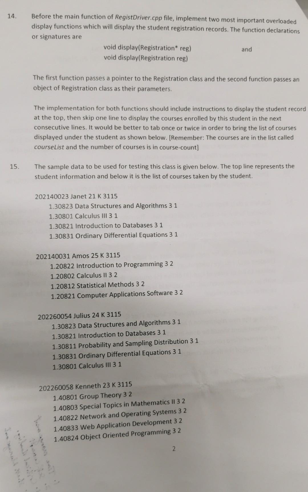 Solved Question 4 Pointers, Structure and Classes 9. Create | Chegg.com