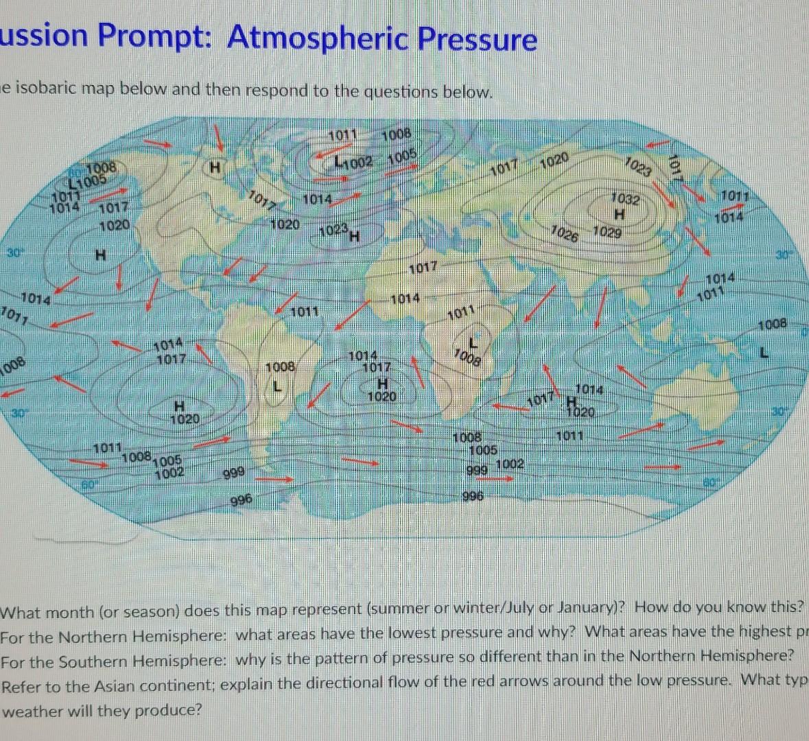 Solved ussion Prompt: Atmospheric Pressure isobaric map | Chegg.com