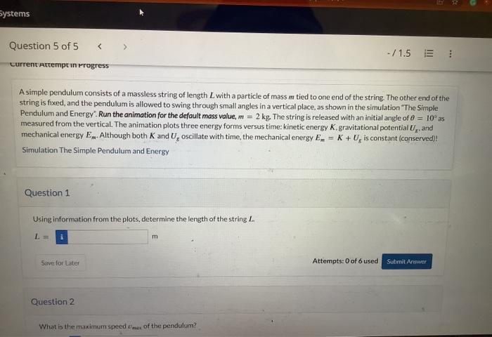 Solved A simple pendulum consists of a massless string of | Chegg.com