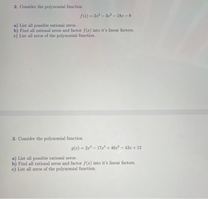 Solved 2. Consider the polynomial function | Chegg.com