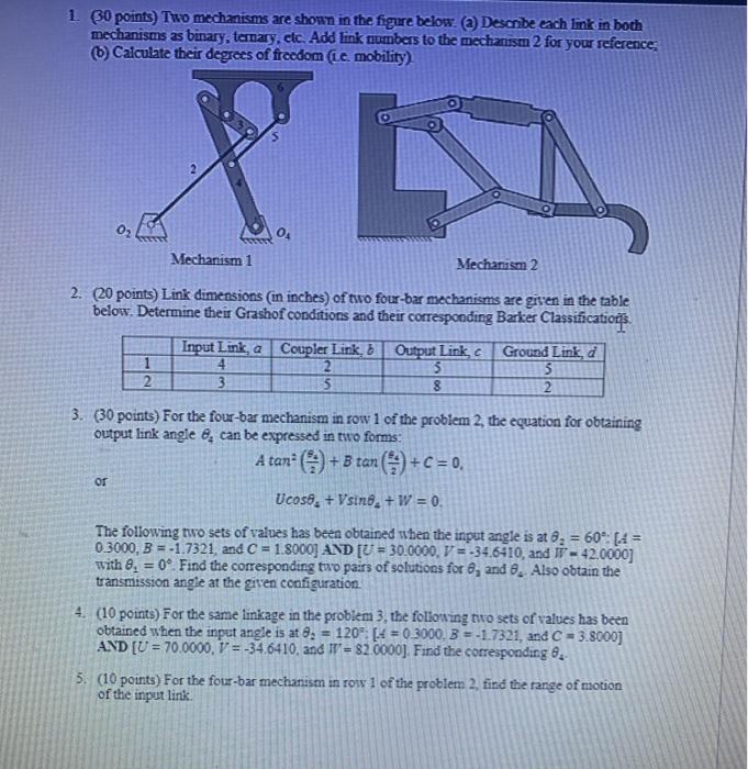 Solved 1 30 points) Two mechanisms are shown in the figure | Chegg.com