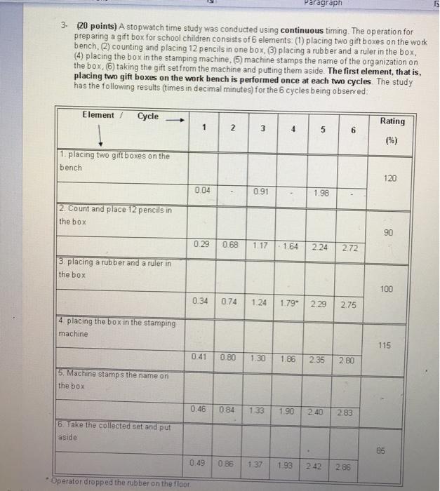 A stopwatch time study was conducted using continuous | Chegg.com