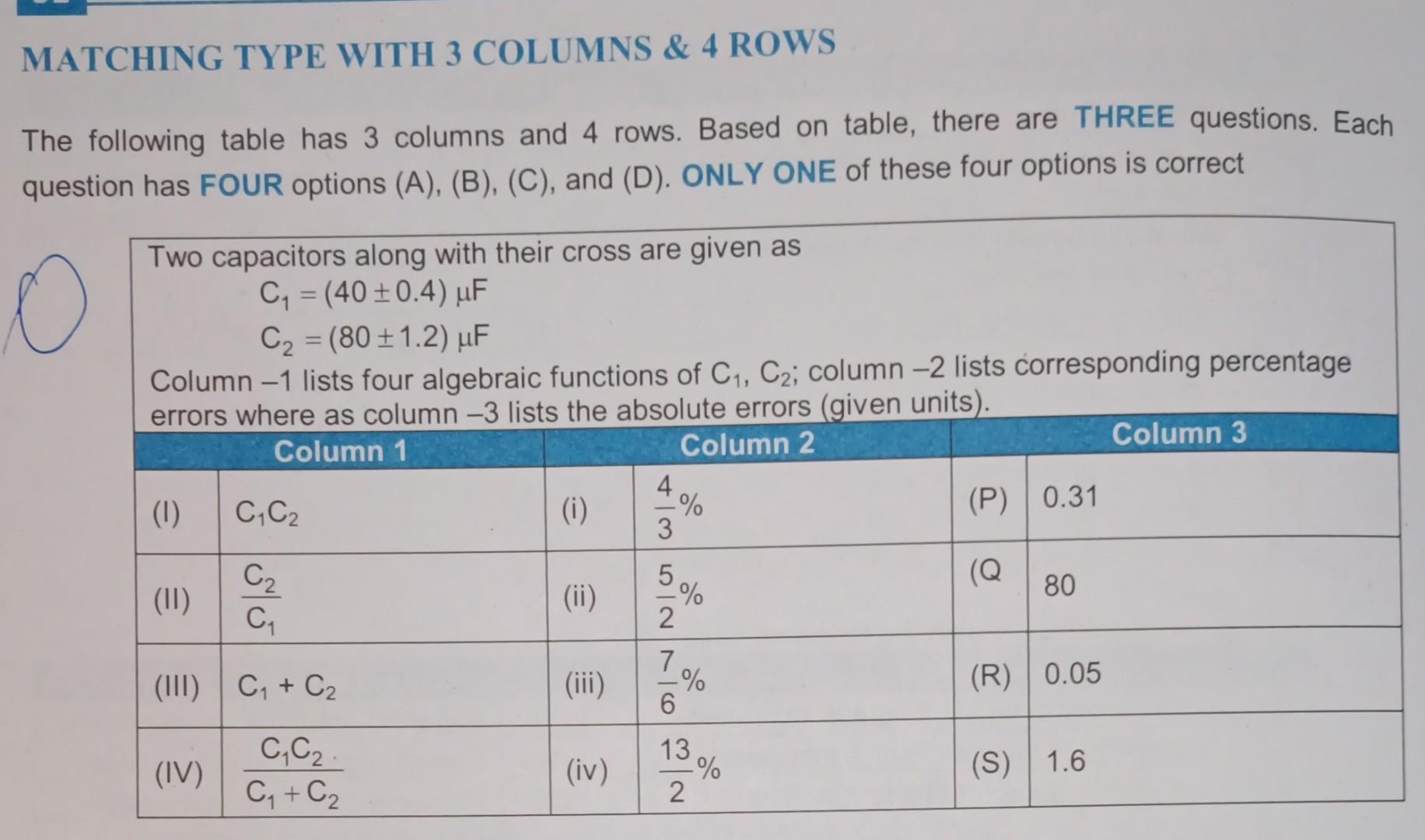 Solved MATCHING TYPE WITH 3 COLUMNS & 4 ROWS The following | Chegg.com