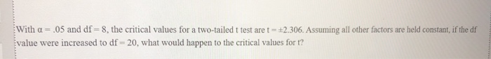 Solved With A 05 And Df 8 The Critical Values For A