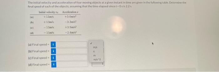 Solved The Initial Velocity And Acceleration Of Four Moving