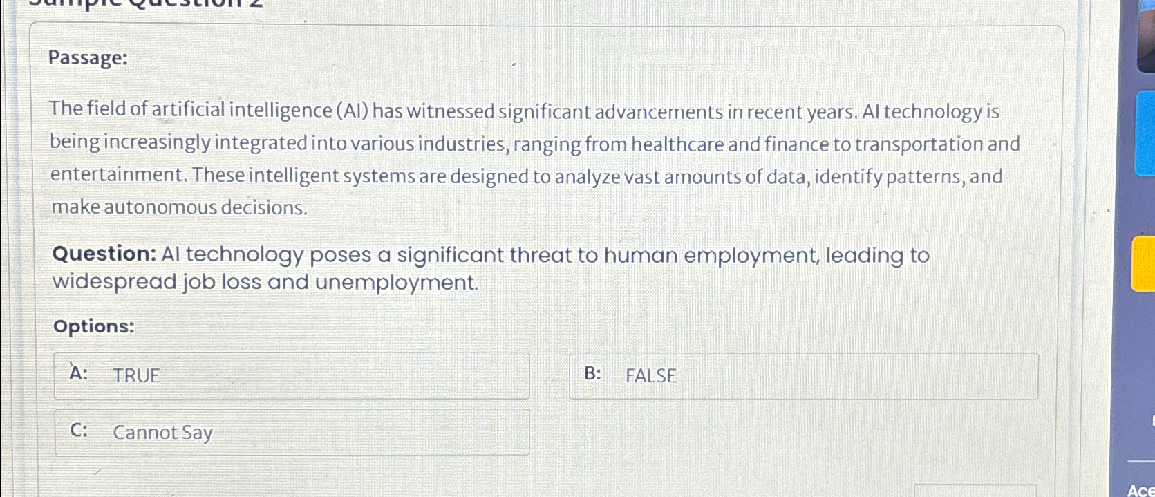 Solved Passage:The field of artificial intelligence (AI) | Chegg.com