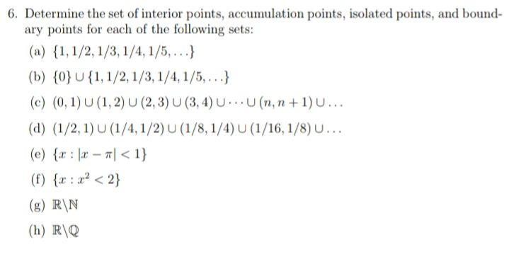 Solved Determine the set of interior points, accumulation | Chegg.com