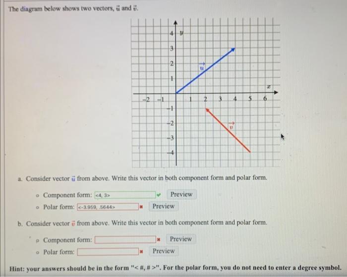 Solved The diagram below shows two vectors, u and v. a. | Chegg.com