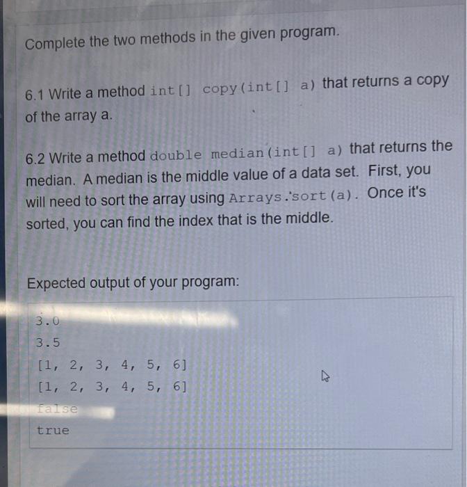 Solved Complete the two methods in the given program. 6.1 | Chegg.com