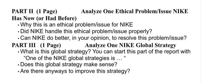 PART II (1 Page) Analyze One Ethical Problem/Issue | Chegg.com
