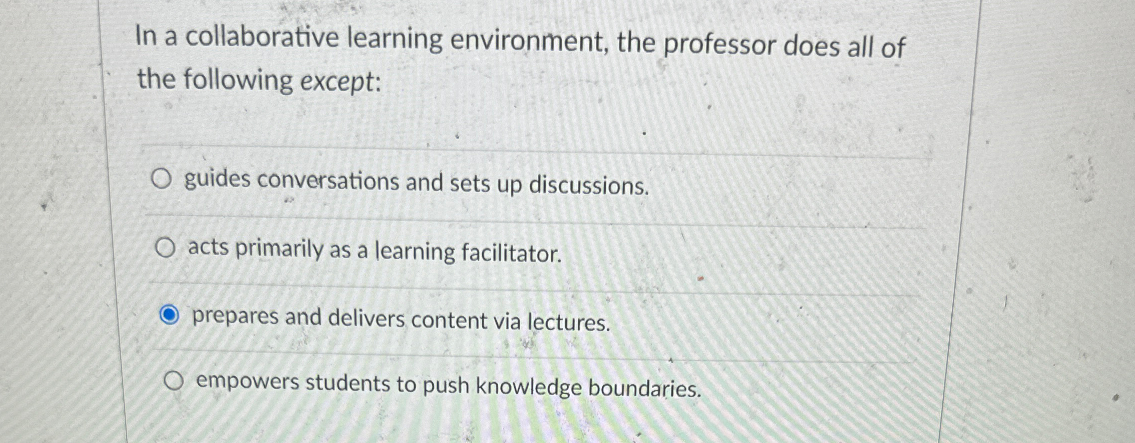 Solved In a collaborative learning environment, the | Chegg.com