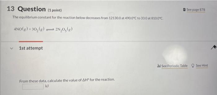 Solved 13 Question (1 point) The equilibrium constant for | Chegg.com