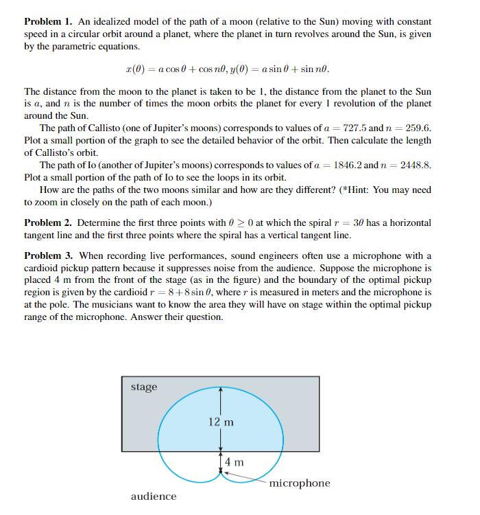 Solved Problem 1. ﻿An idealized model of the path of a moon | Chegg.com