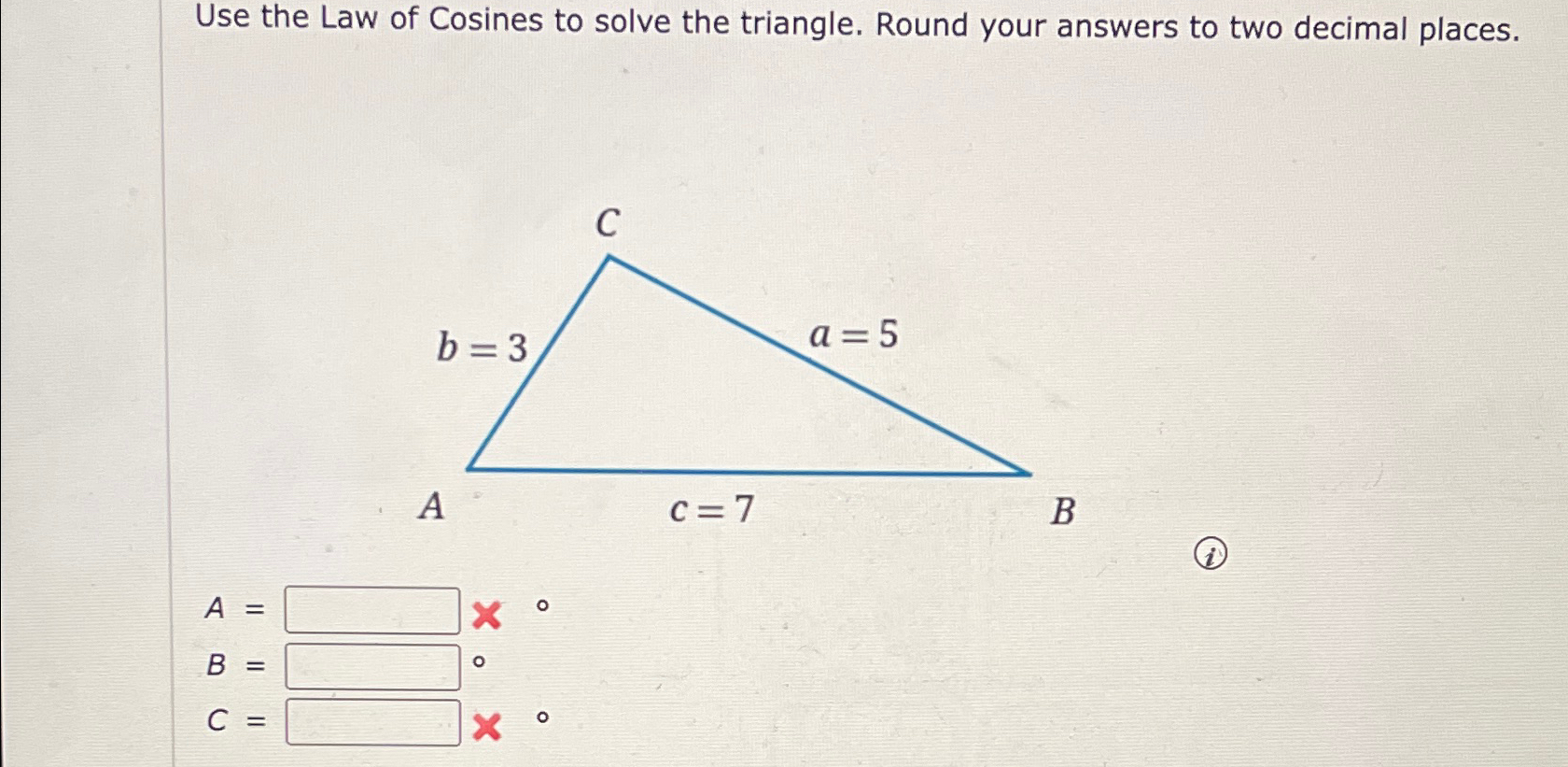 Solved Use the Law of Cosines to solve the triangle. Round | Chegg.com