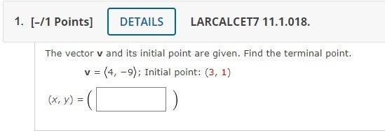 Solved The vector v and its initial point are given. Find | Chegg.com