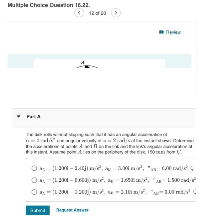 Solved Multiple Choice Question 16.22. 12 of 20 A Part A The | Chegg.com