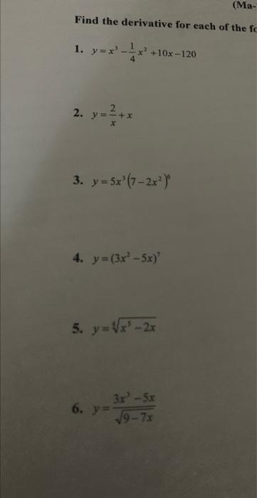 Solved Find the derivative for e y=x3−41x2+10x−120Find the | Chegg.com