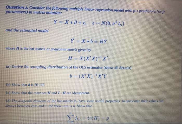 Solved Question. Consider the following multiple linear | Chegg.com