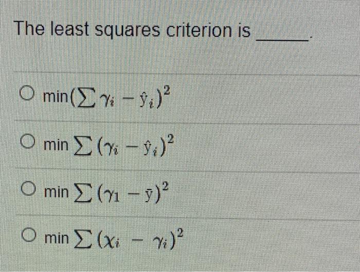 Solved The Least Squares Criterion Is