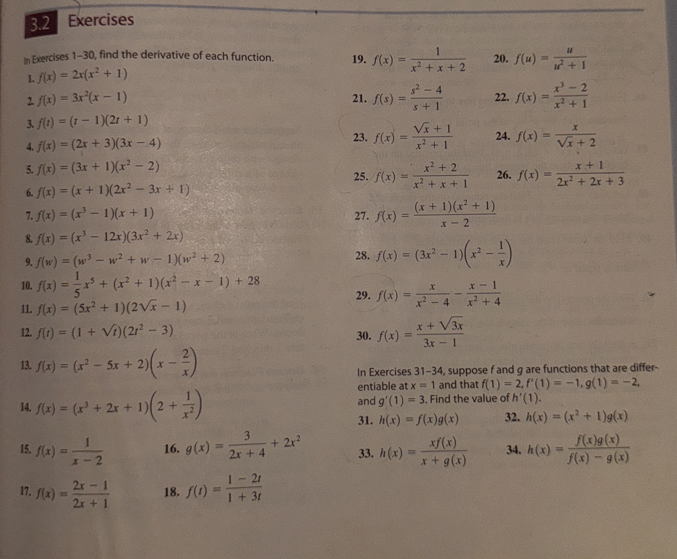 Solved 3.2 ﻿ExercisesIn Exercises 1-30, ﻿find the derivative | Chegg.com