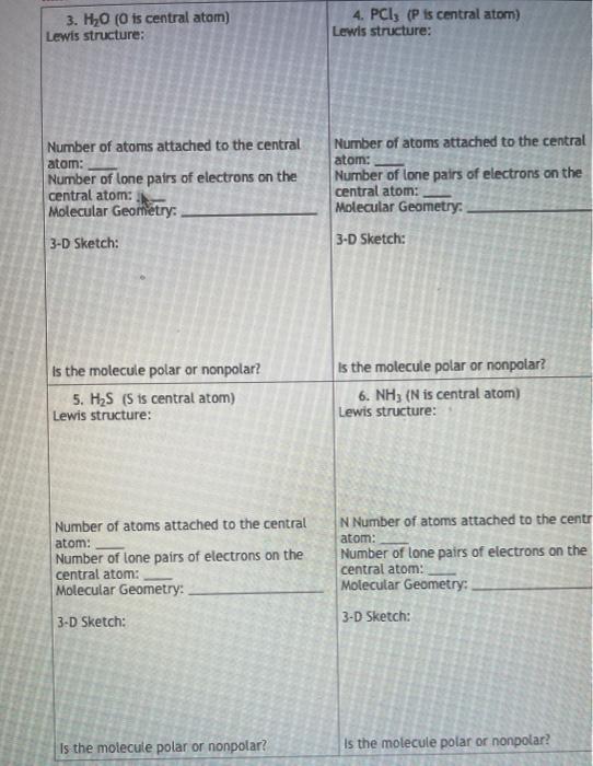 Solved 3. HO (O is central atom) Lewis structure: 4. PCI: (P | Chegg.com