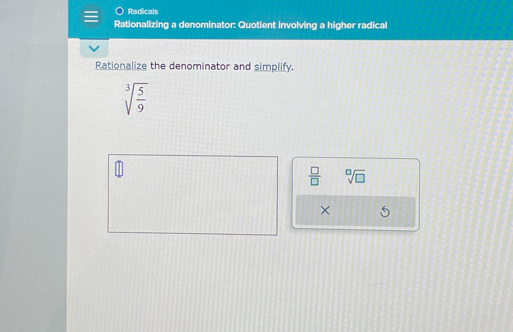 Solved RadicalsRationalizing a denominator: Quotient | Chegg.com