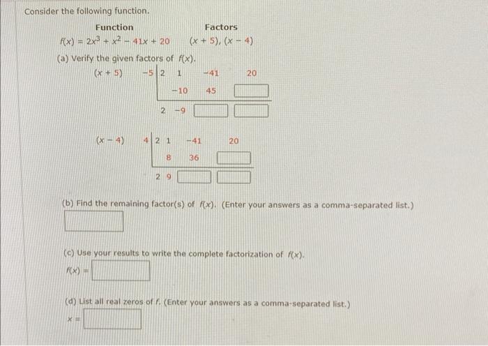 Solved Consider the following function. Function Factors | Chegg.com