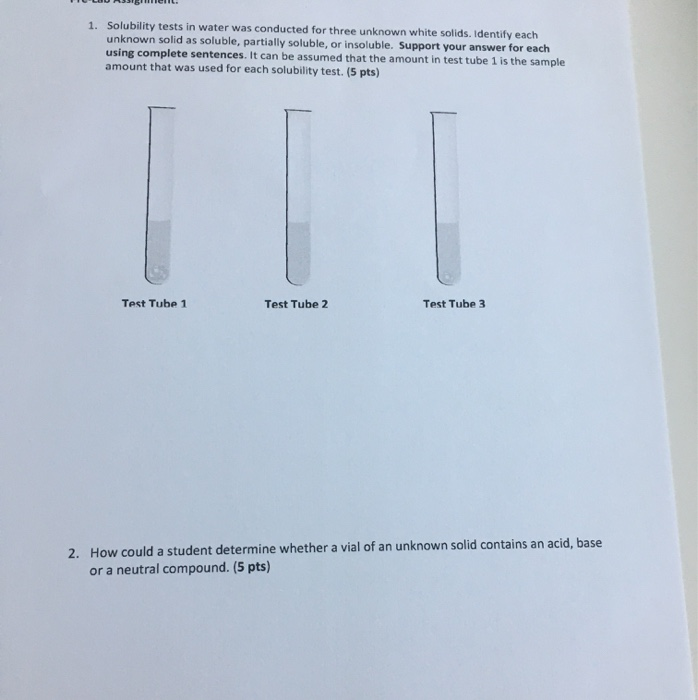 Solved 1. Solubility tests in water was conducted for three | Chegg.com