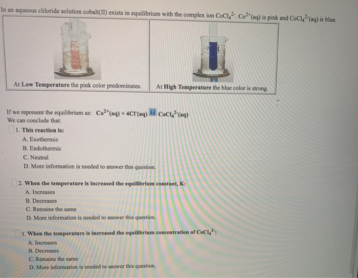 In an aqueous chloride solution cobalt(II) exists in | Chegg.com