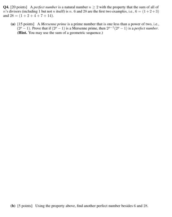 Solved Q4. [20 points] A perfect number is a natural number | Chegg.com