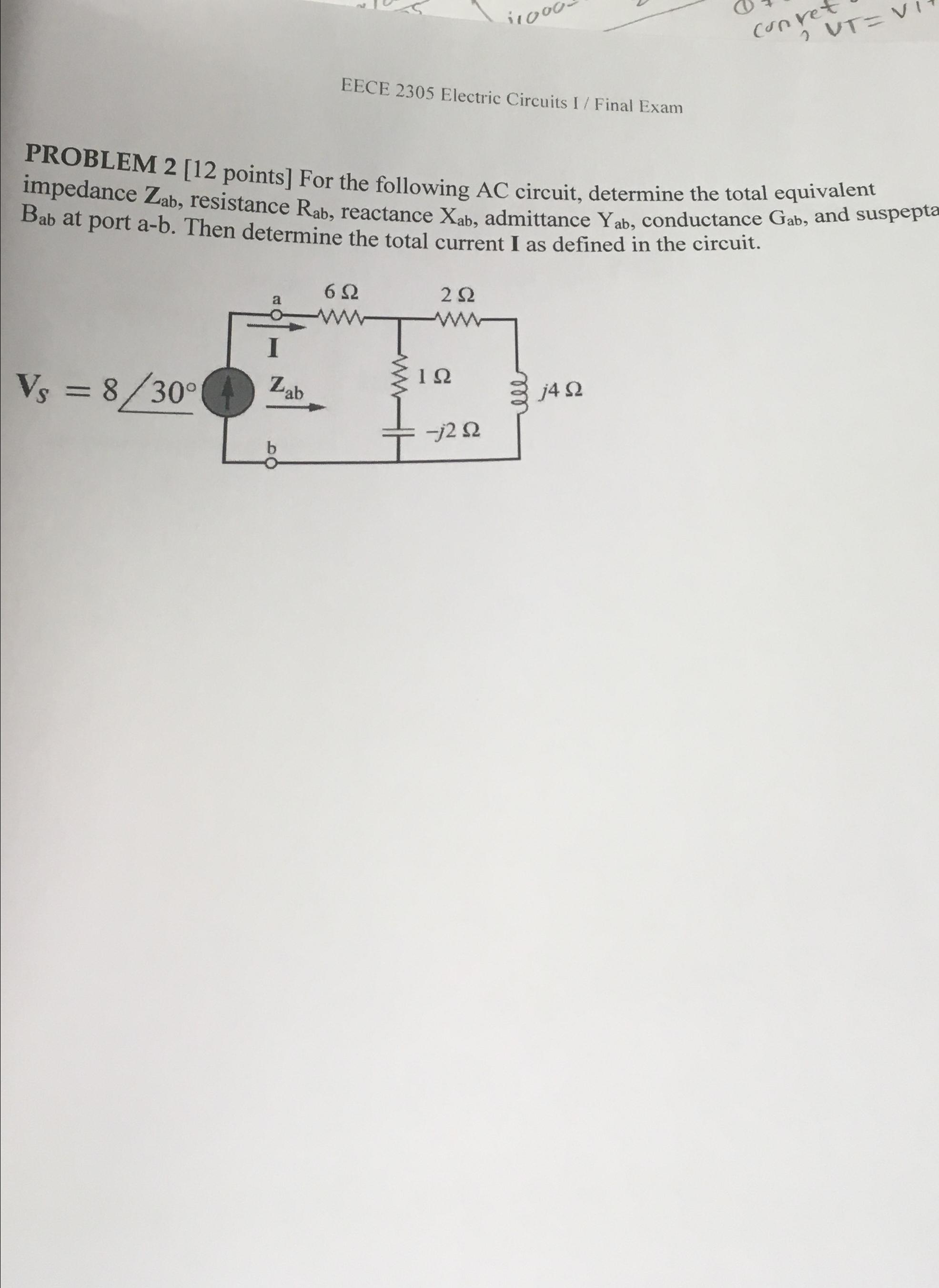 Solved Eece 2305 ﻿electric Circuits I ﻿final Examproblem 