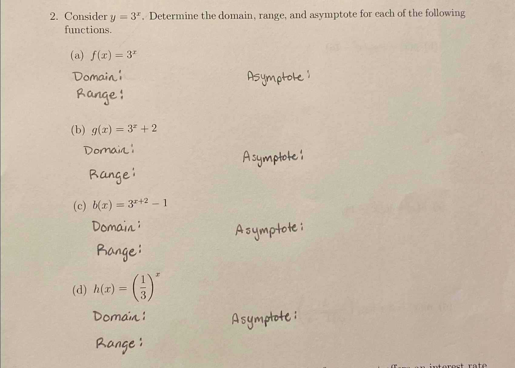 Solved Consider y=3x. ﻿Determine the domain, range, and | Chegg.com