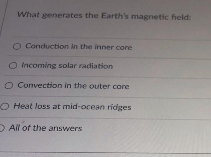 Solved What generates the Earth's magnetic field: Conduction | Chegg.com