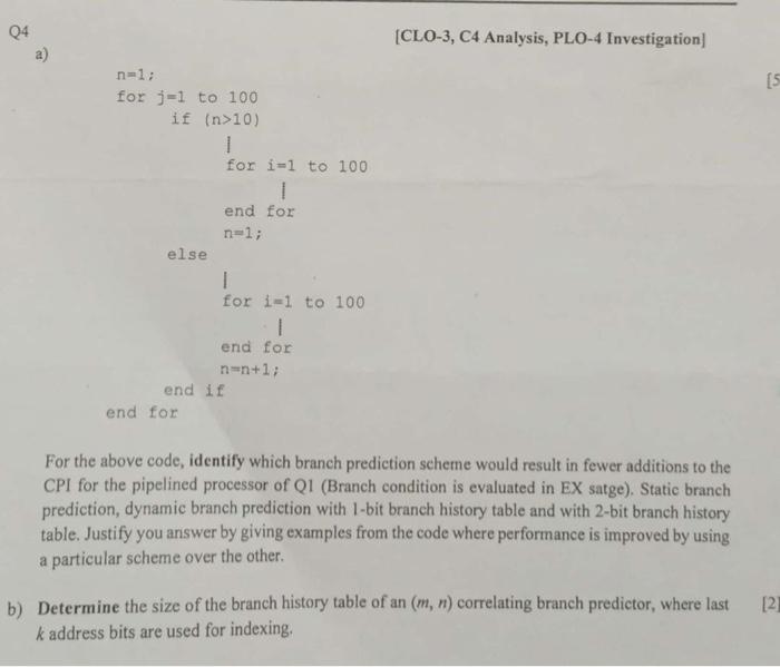 Solved a) [CLO-3, C4 Analysis, PLO-4 Investigation] n=1; for | Chegg.com