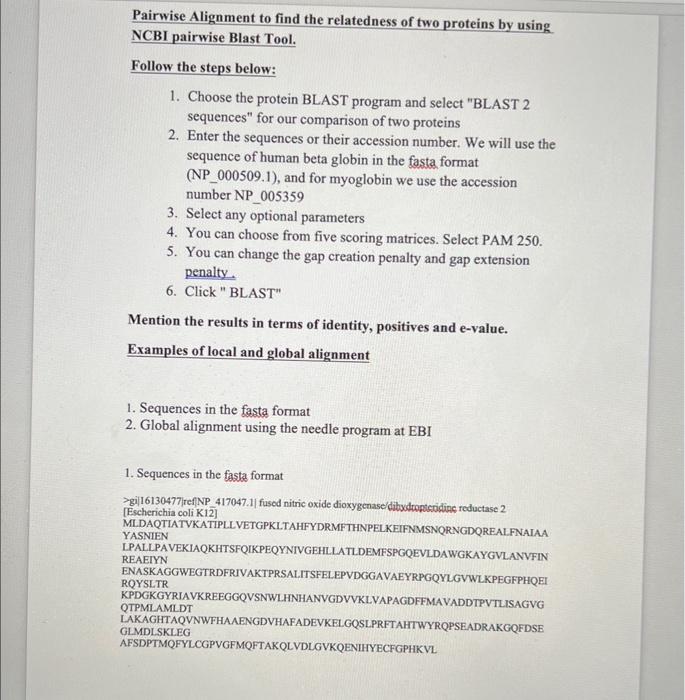 Solved Pairwise Alignment to find the relatedness of two | Chegg.com