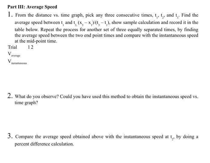 Part III: Average Speed 1. From the distance vs. time | Chegg.com