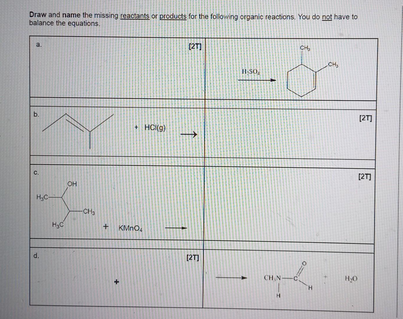 Solved Draw and name the missing reactants or products for | Chegg.com