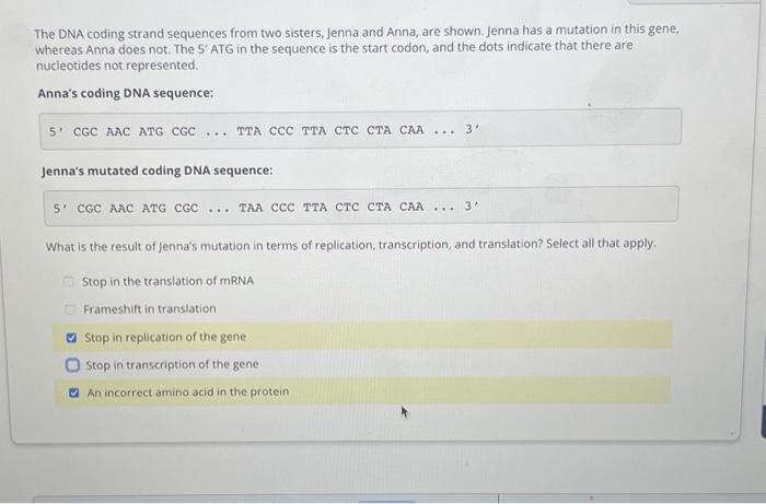 Solved The DNA coding strand sequences from two sisters, | Chegg.com