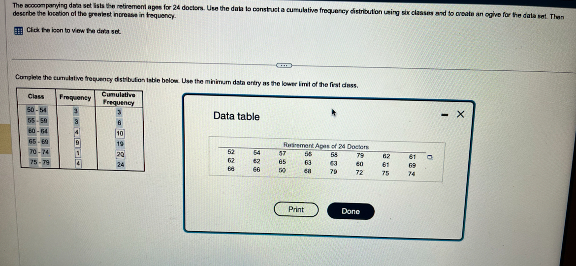Solved The accompanying data set list the retirement ages | Chegg.com