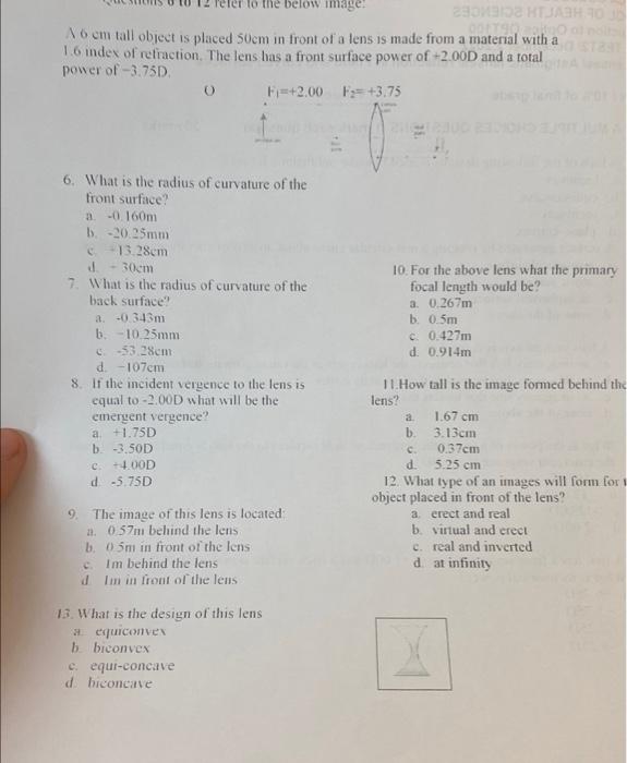 Solved 16 cm tall object is placed 50 cm in front of a tens | Chegg.com