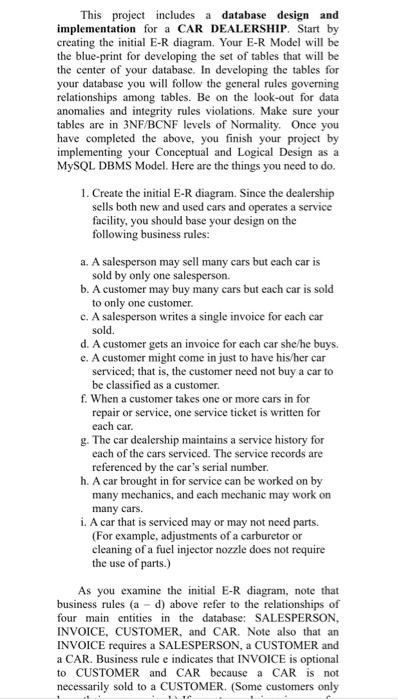 Solved This project includes a database design and | Chegg.com