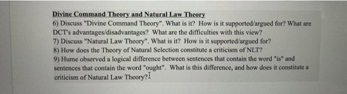 Solved Divine Command Theory and Natural Law Theory 6) | Chegg.com