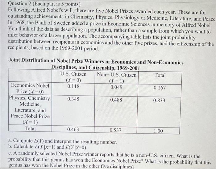 Solved Question 2 (Each part is 5 points) Following Alfred | Chegg.com