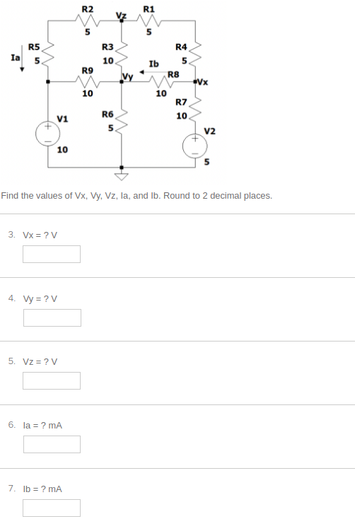 Solved Find the values of Vx,Vy,Vz,la, ﻿and Ib. ﻿Round to 2 | Chegg.com