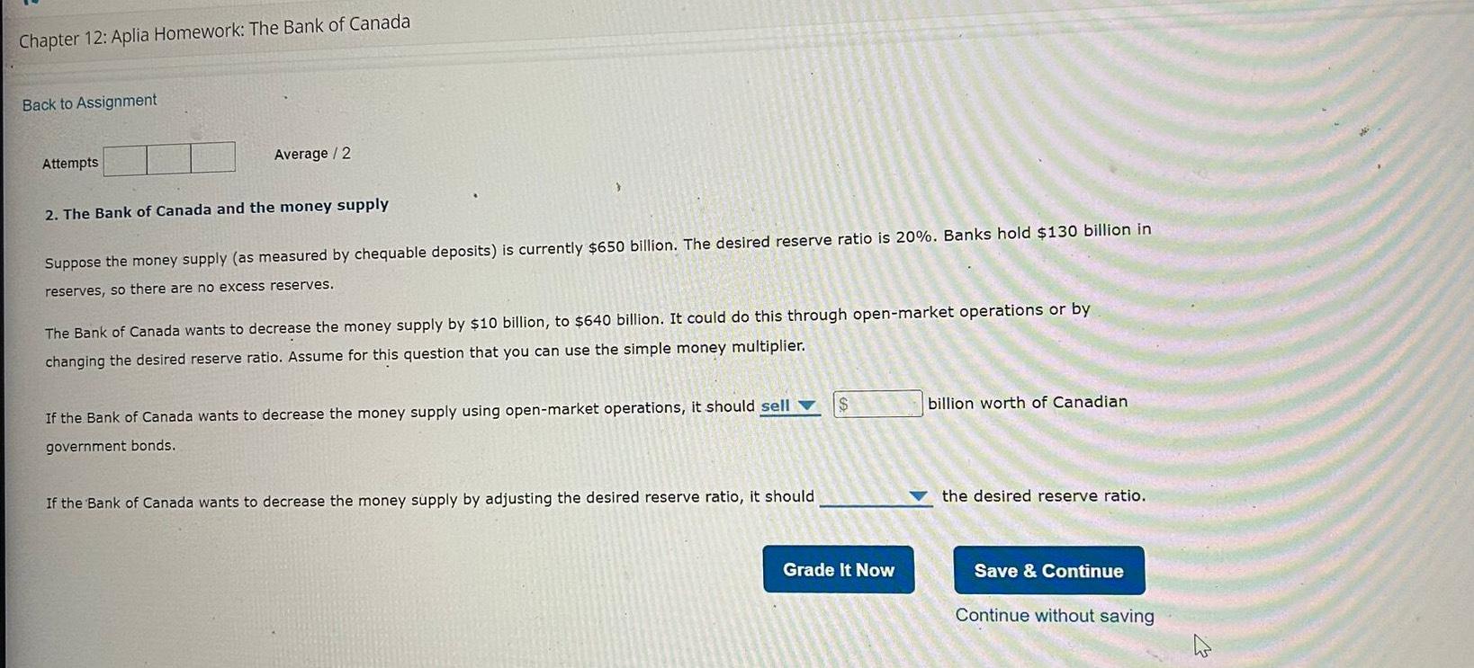 Solved Chapter 12: Aplia Homework: The Bank of CanadaBack to | Chegg.com