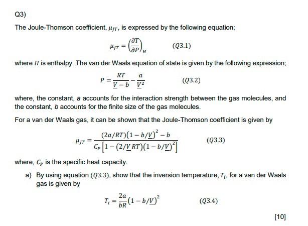 03) The Joule-Thomson coefficient, is expressed by | Chegg.com