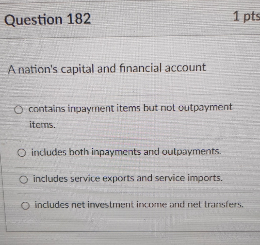 Solved Question 182A nation's capital and financial | Chegg.com