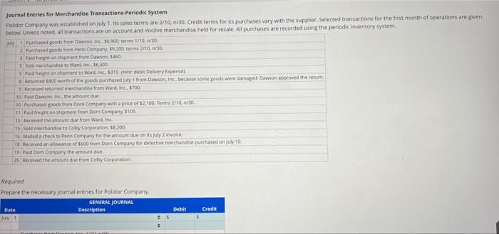 Solved Journal Entries for Merchandise Transactions.Periodic | Chegg.com